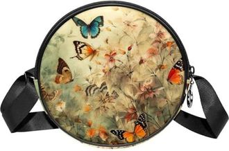 Generic Petit sac &agrave; bandouli&egrave;re circulaire pour femme, petit sac &agrave; bandouli&egrave;re avec fermeture &eacute;clair, bretelles r&eacute;glables, sac &agrave; main rond d&eacute;contract&eacute; pour fe