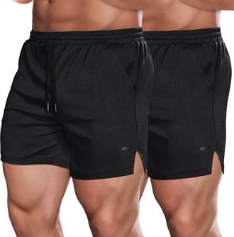Coofandy 2er Pack Herren Running Shorts Gym Schnell Trocknende Kurze Hose Fitness Training Sport Shorts Black/Black XXL