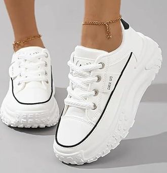 Generic Baskets basses à lacets pour femme - Chaussures de marche décontractées antidérapantes avec semelle épaisse et respirante