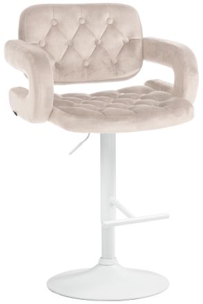 Clp Barhocker Dublin Mit Samt-Bezug I H&ouml;henverstellbar, Farbe:Creme, Material Gestell:Metall matt Weiss