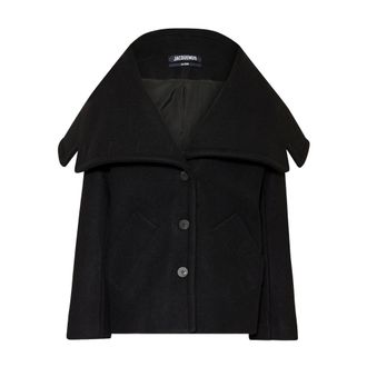 Jacquemus Schwarze Wolljacke mit Drapiertem Kragen - - Jackets - Damen - Schwarzk - XL