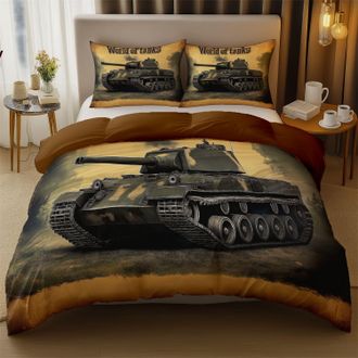 Generic Wendbare Bettbezug 135 x 200 cm, 4 Jahreszeiten Bettw&auml;sche Set Bedruckt mit 2 Kissenbez&uuml;gen 80x80cm Retro Milit&auml;rpanzer Waschbar Mikrofaser Bettw&auml;sche