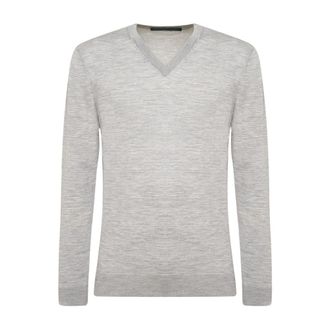 Kiton Hellgrauer Wollpullover mit V-Ausschnitt - - Knitwear - Herren - Grau - S