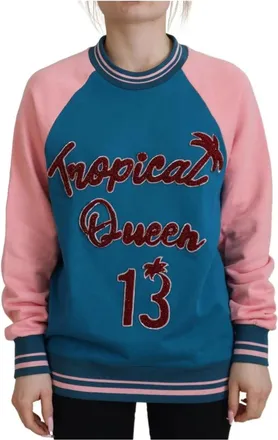Dolce & Gabbana Femme, Sweatshirts et sweats &agrave; capuche, Bleu, Taille: 44 FR SweaT-shirt Tropical Queen 13