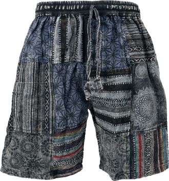 Guru Shop Ethno Yogashorts, Patchwork Shorts - Schwarz, Herren, Baumwolle, Size:XL
