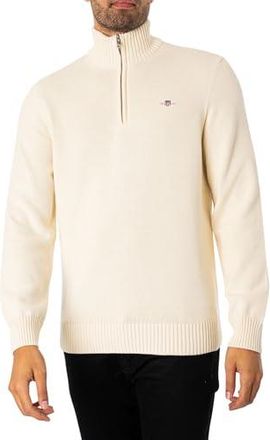 GANT Demi-Fermeture éclair en Coton décontracté Sweater, crème, M Homme