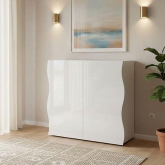 Dmora Kommode Nicol&ograve;, 2-t&uuml;riges K&uuml;chen-Sideboard, Wohnzimmer-Buffet, 100 % Made in Italy, 90 x 40 x 81 cm, gl&auml;nzendes Wei&szlig;