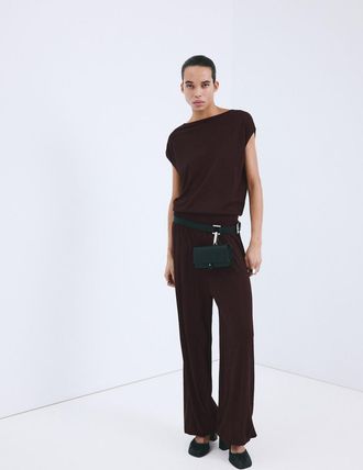 Mango Pantalon balloon maille lie de vin - Femme - S - MANGO