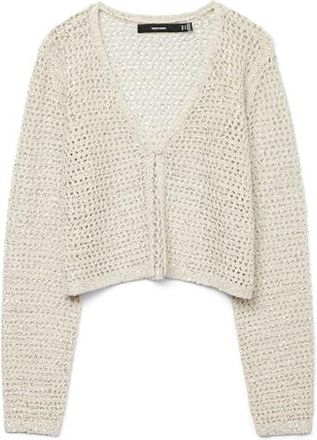 Vero Moda Mesh Ls V-Neck Short Vmleilani Cardigan Court en Maille avec col en V, Bouleau, M Femme