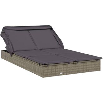 vidaXL Vidaxl - 2-Personen-Sonnenliege mit Dach Grau 213x118x97 Poly Rattan
