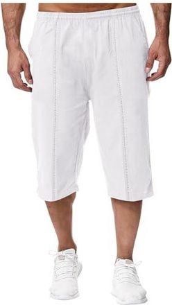 Generic Pantalons courts pour homme printemps/&eacute;t&eacute; en lin synth&eacute;tique pantalon de sport pantalon de jogging d&eacute;contract&eacute; pantalon de loisirs plage vacances capr