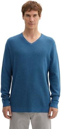 Tom Tailor Tom Tailor Pull Basique en Tricot avec col en V pour Homme, 36295 - Dark Teal Melange, XL