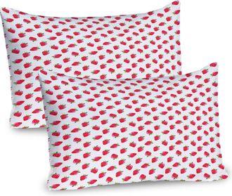 Abakuhaus Erdbeere Kissenbezug Packung mit 2, Handbemalte Juicy Tasty Fruits s&uuml;&szlig;er Geschmack Frisch Bio-Lebensmittel, Dekorativer Standard Gedruckter Kissenbezu