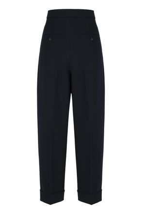 Max Mara Womens High-Waisted Wool Pants Blue Virgin Tapered Trousers