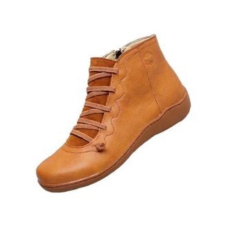 Generic Bottines pour femme sans talon 2024 Nouvelles bottes de soutien de la vo&ucirc;te plantaire Mode Fermeture &eacute;clair lat&eacute;rale Vintage R&eacute;tro Bottines confortabl