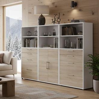 Dmora Kommode Lilas, Wohnzimmerbuffet, Wohnzimmer-Sideboard, Moderne K&uuml;chen-Speisekammer, 267x40 h186 cm, Wei&szlig; und Eiche