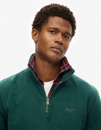 Superdry Essential - Sweat &agrave; logo et col zipp&eacute; - Vert pin fonc&eacute;