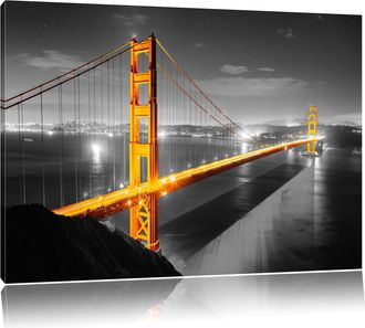 Pixxprint riesige Golden Gate Bridge B&W, Größe: 100x70cm, Leinwandbild, fertig gespannt, Wandbild, Dekoration, Kunstdruck, kein Poster