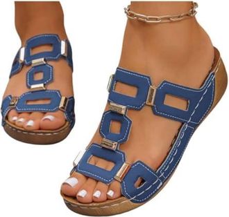 Generic Sandales orthop&eacute;diques pour femme - Coupe large - Confortable - Bout ouvert - Sandales orthop&eacute;diques l&eacute;g&egrave;res avec sangle de cheville - Sandales tendan