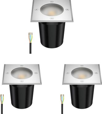LEDs Com 3 Stück Bodeneinbauleuchte RELI für außen, IP67, edelstahl, gefrostet, eckig, 11 x 11cm inkl. LED Lampe 468lm warmweiß