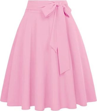 Generic Jupe trapèze dété Taille Haute avec noeud à Nouer et Jupe Longueur Genou pour Femme-Rose-L