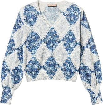 Twinset Femme, Pulls, Bleu, Taille: 42 FR Tricots en maille col en V