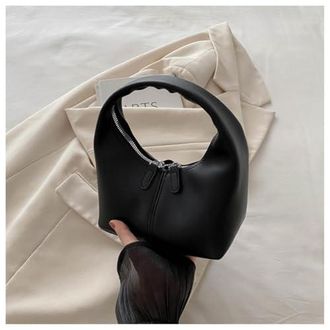 Generic 1 sac à main portable en cuir PU, couleur bonbon, sac à main sous les aisselles, petit sac à la mode en forme de croissant, Noir, 22.0*19.0*3.0