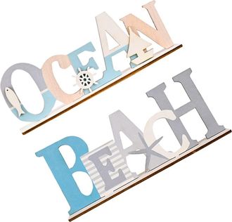 Pretyzoom 2st Dekorative Ornamente Tischschild An Der K&uuml;ste Schild Am Strandtisch Tischzentrum Einrichtung Mit Strandmotiven Mittelmeerstrand Zeichen Surfbrett 