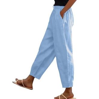 Generic Pantalon d&eacute;t&eacute; court en lin m&eacute;lang&eacute; avec taille haute &eacute;lastique et cordon de serrage, pantalon d&eacute;t&eacute; court &agrave; jambe large avec poches, style sarouel d&eacute;co