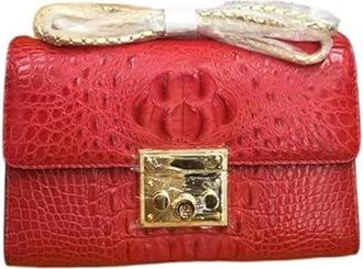 Generic Véritable peau de crocodile exotique pour femme, petit sac à main en cuir dalligator véritable, sac à rabat pour femme avec chaîne et bandoulière, Rou