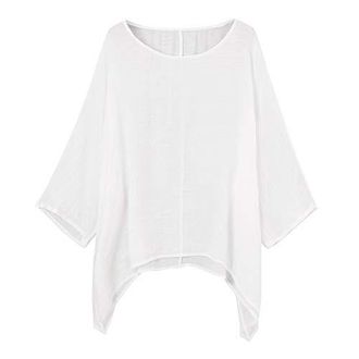Generic Hauts amples en lin pour femme - Manches longues - Couleur unie - Chemisier pour femme - Blouses et chemises boh&egrave;me baggyshirts blancs - Taille 20 - C