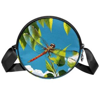 Generic Sac &agrave; bandouli&egrave;re rond pour femme, motif libellule avec fermeture &eacute;clair et bretelles r&eacute;glables