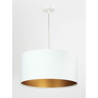 Licht-Erlebnisse H&auml;ngeleuchte E27 Wei&szlig; Gold rund Stoff Metall Retro H&auml;ngelampe