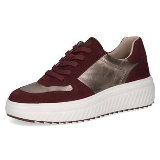 Caprice Caprice Damen Sneaker flach aus Leder Plateau, Rot (Bordeaux/Rose), 39 EU