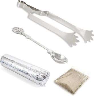 NKlaus 4tlg Set Räucherzange Vernickelt Weihrauchlöffel 40g Räuchersand Räucherkohle 40679