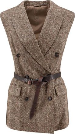 Brunello Cucinelli Weste mit doppelreihiger Knopfleiste und G&uuml;rtel - - Jackets - Damen - Braun - M