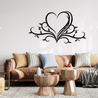 Generic Metall-Wanddeko Herz mit Blumenmuster, Liebeszeichen f&uuml;r Wohnzimmerdekoration, Ranken-Dekoration (Schwarz, 76 x 44 cm)