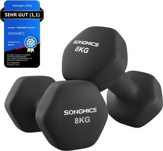 Songmics Hanteln, 2er Set, 2 x 8 kg, Hantelset, Kurzhanteln, Hexagon, Neopren-Beschichtung, Krafttraining, Workout, Fitnesstraining, f&uuml;r Zuhause, tintenschwarz