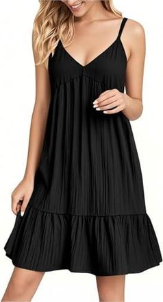 Generic Robe de mari&eacute;e formelle pour femme - Bo&icirc;te de nuit - Col en V - Bandouli&egrave;re r&eacute;glable - Robe sans manches - Rouge - Courte - Sexy, Noir, XXL