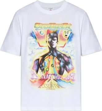 Casablanca Homme, Tops, Blanc, Taille: 3XL T-Shirt &agrave; Col Rond et Imprim&eacute; Graphique