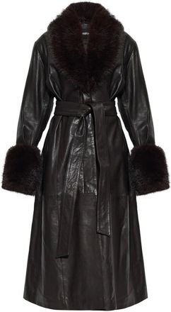 Rotate Rotate Birger Christensen - Manteau en cuir avec ceinture - Femme - Manteaux - Brun - Taille: 36 FR