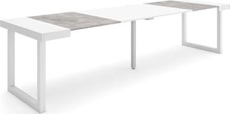 Skraut Home | Ausziehbarertisch | Multifunktionaler ausziehbarer | 300 | Für 14 Gäste | Massivholz Beine | Moderner Stil | Mattweiß und Zement