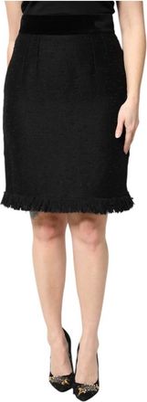 Dolce & Gabbana Femme, Jupes, Noir, Taille: 42 FR Wool Fringe High Waist Pencil Mini Skirt