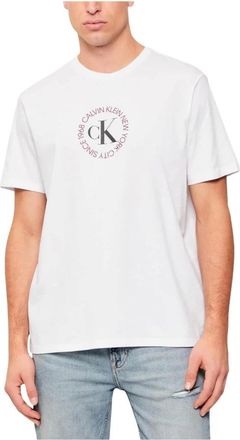 Calvin Klein Jeans Homme, Tops, Blanc, Taille: XL T-Shirt Imprim&eacute; &agrave; Manches Courtes et Col Rond