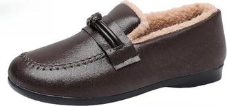 Generic Chaussures plates en cuir confortables et chaudes pour femme, mocassins dhiver duveteux, chaussons légers pour intérieur et extérieur, marron, 39.5 EU