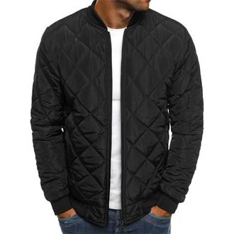 Generic Blouson bomber matelass&eacute; en losanges pour homme, manteau dhiver ample aviateur, chaud rembourr&eacute;, se tenir debout, Noir, XXL