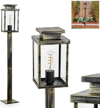 HOFSTEIN Wegeleuchte Tieva, Au&szlig;enwegeleuchte aus Metall/Glas in Schwarz/Gold/Klar, moderne Wegelampe im Antik/Landhaus/Vintage/Retro-Design f&uuml;r Garten, Au&szlig;enbe