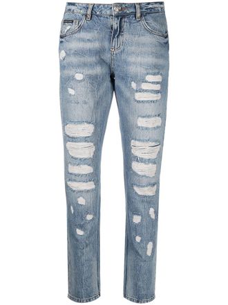Philipp Plein Boyfriend-Jeans im Distressed-Look - Blau