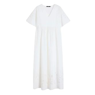 Max Mara Femme, Robes, Blanc, Taille: 40 FR Tartufo Scalloped Eyelet Cotton Poplin Dress