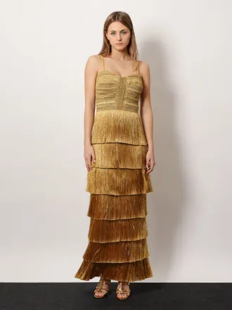 PatBo Womens Long Dress With Embroidered Corset - Gold Polyester
